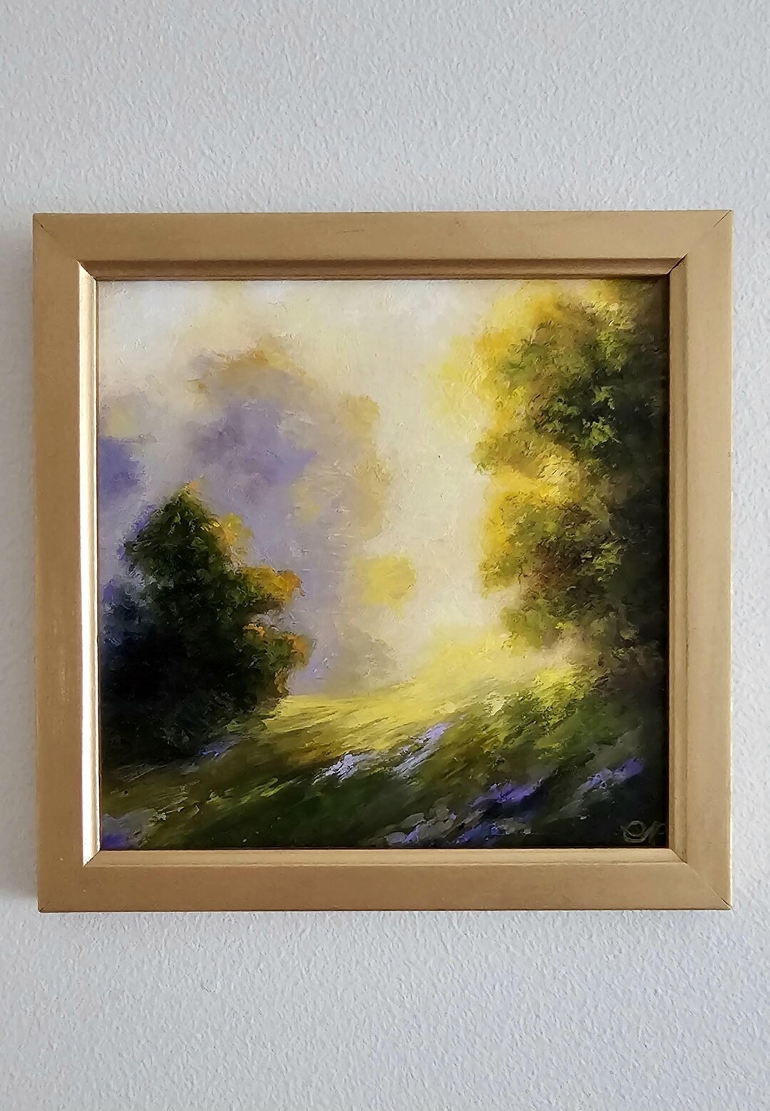 Framed Original Oil Painting Summer Evening Landscape Gold Color Wooden ...