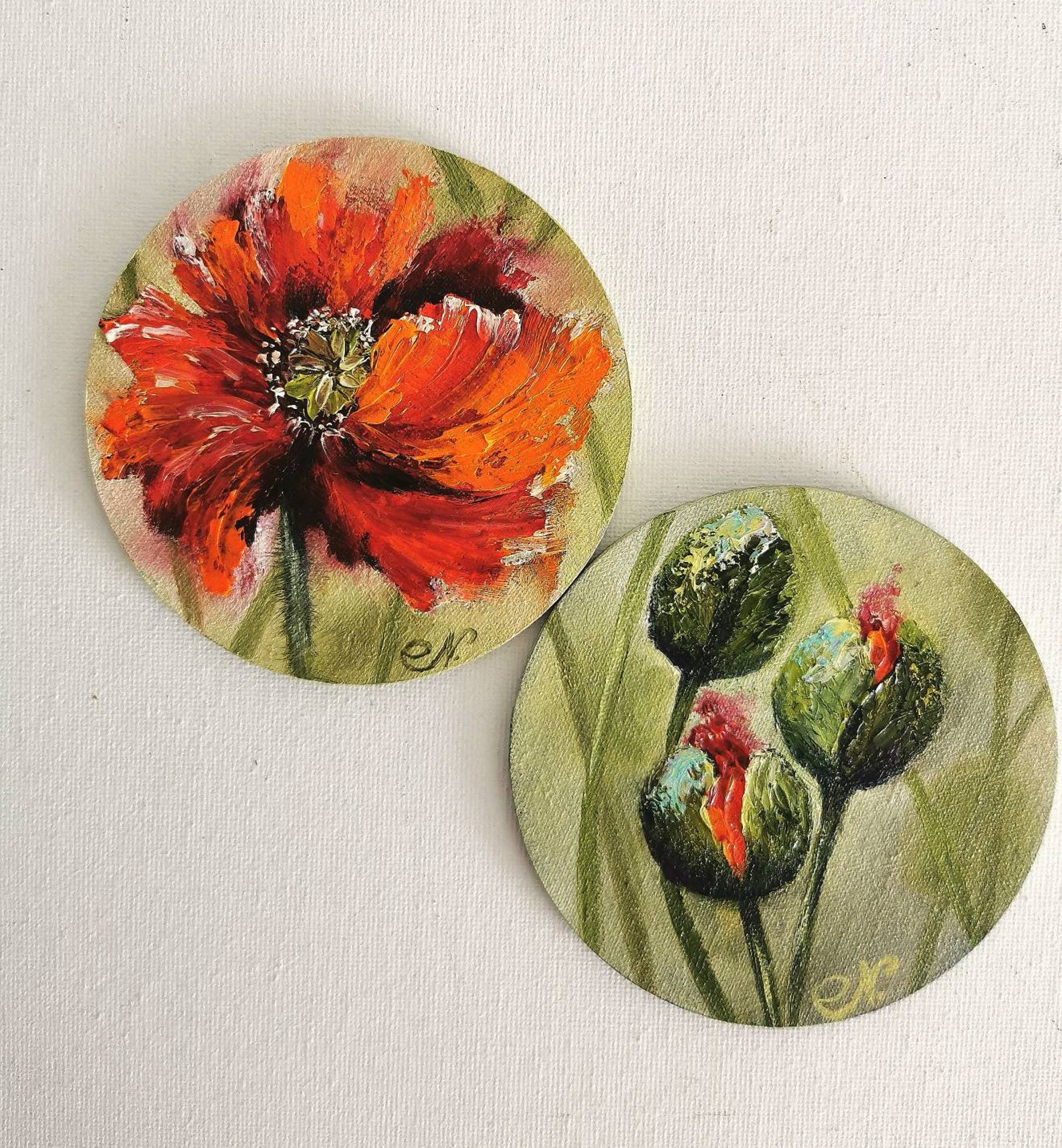 Poppy Oil Painting, Original Oil Painting, Fridge Magnet Set, Hand ...