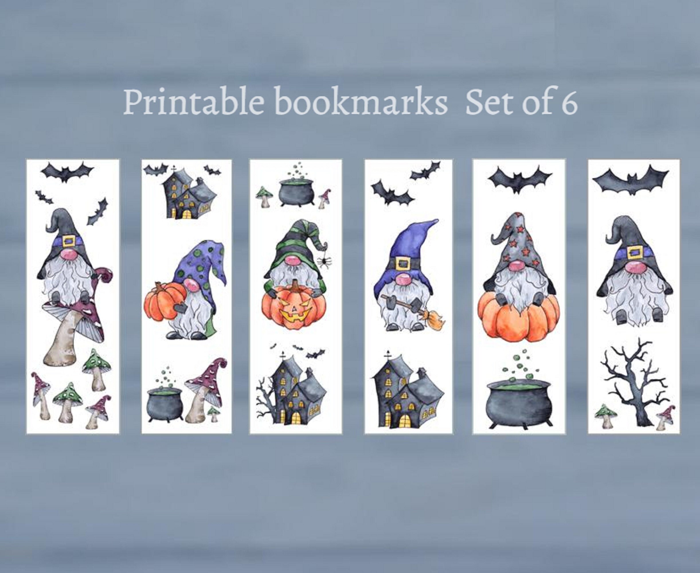 Fall gnomes Bookmark set Halloween gnomes Watercolor bookmarks | Etsy