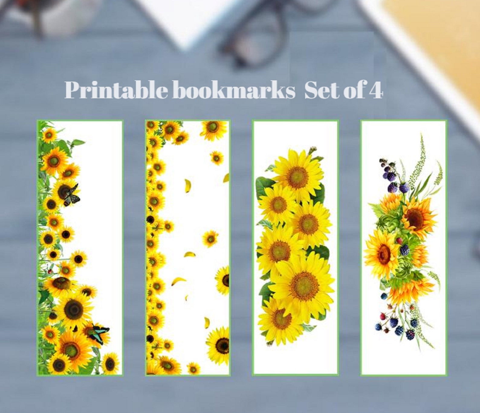 Sunflower bookmark set Printable bookmark template Floral book | Etsy