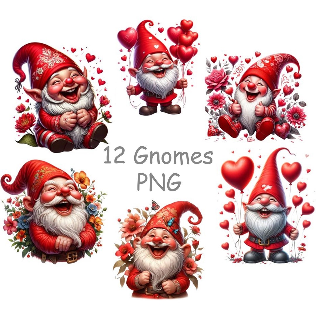 Valentine Gnomes Clipart Gnome Bundle PNG With Transparent Background ...