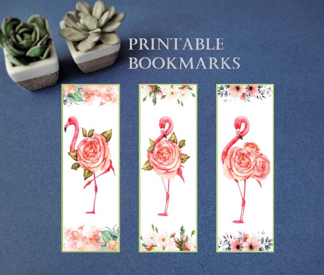 Pink Flamingo Bookmark Set, Tropical Birds Book Tracker, Floral ...
