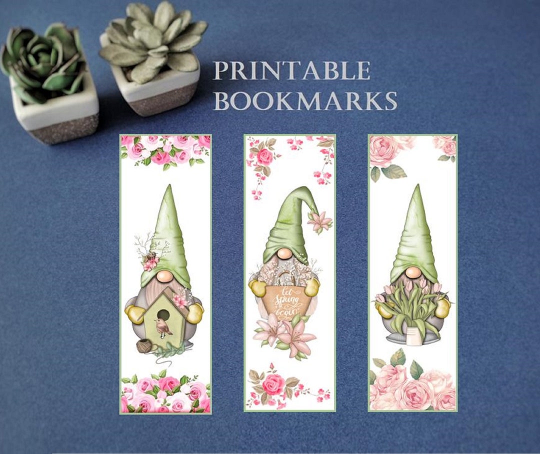 Spring Gnomes Printable Bookmarks, Gnome Bookmark Tracker, Digital ...