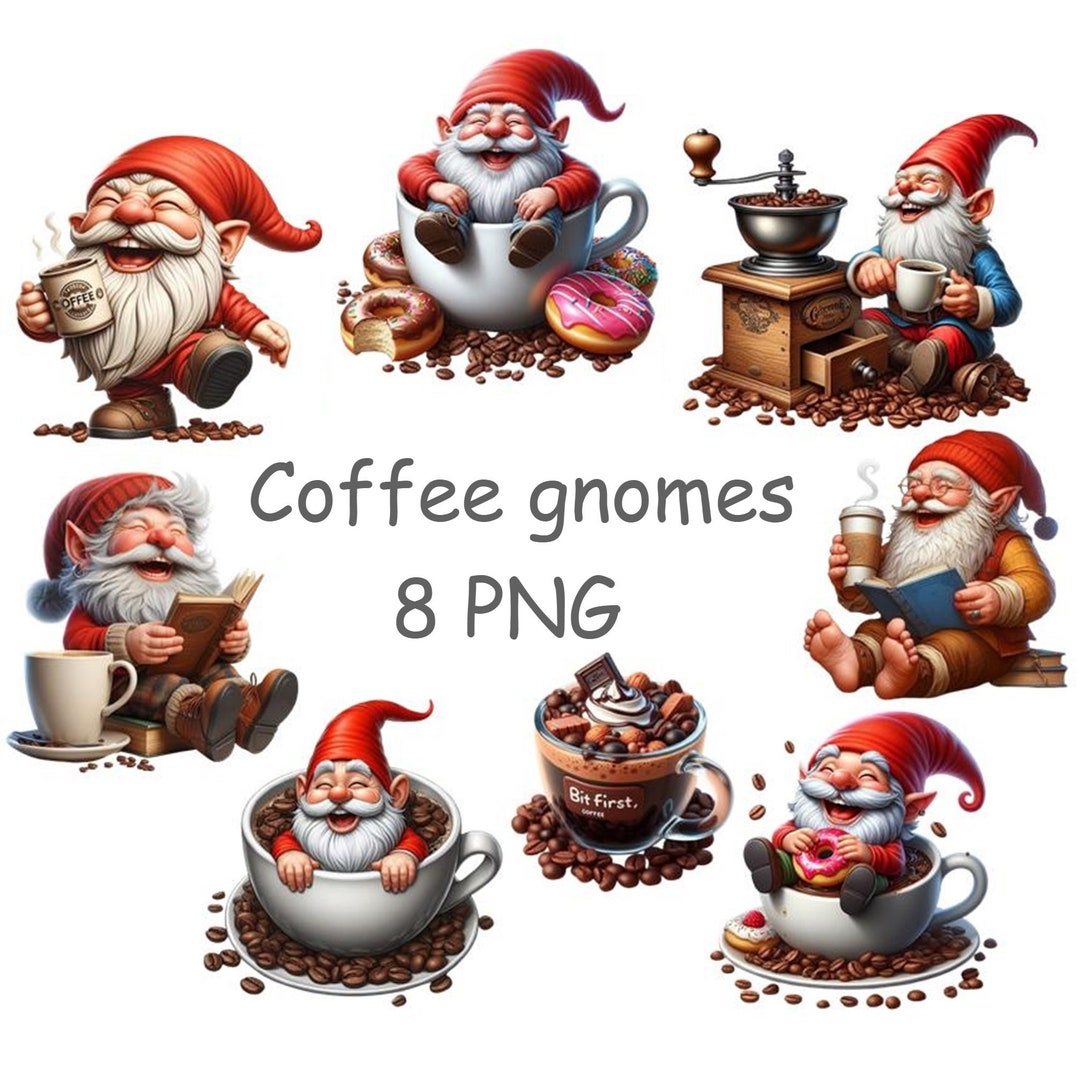Coffee Gnome Clipart Happy Gnomes PNG Coffee Lover Clip Art for ...