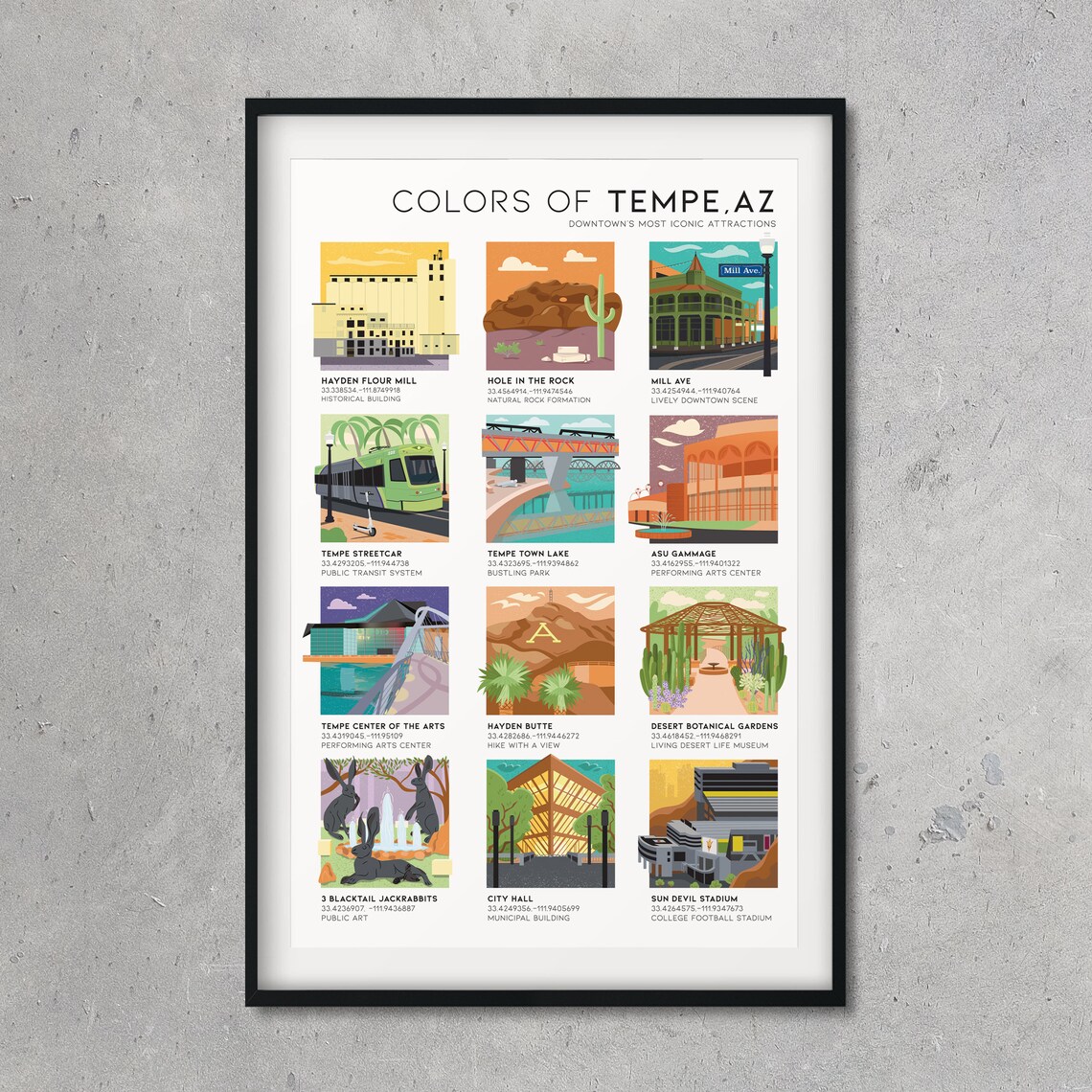 Tempe Landmarks Tempe Art Phoenix Art Arizona | Etsy