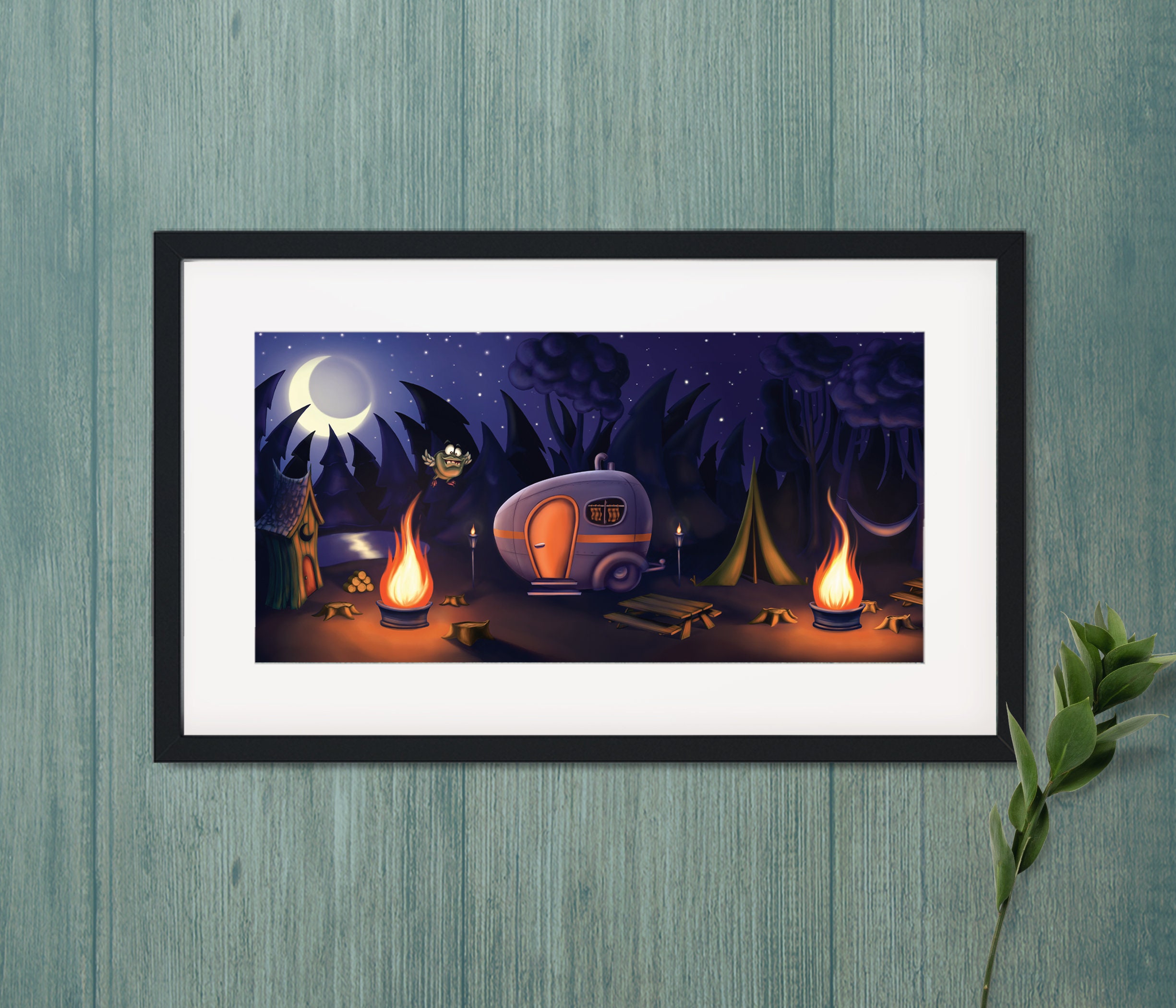 Camping Printable Art Campfire Scene Woods Outdoor Enthusiast Nature ...