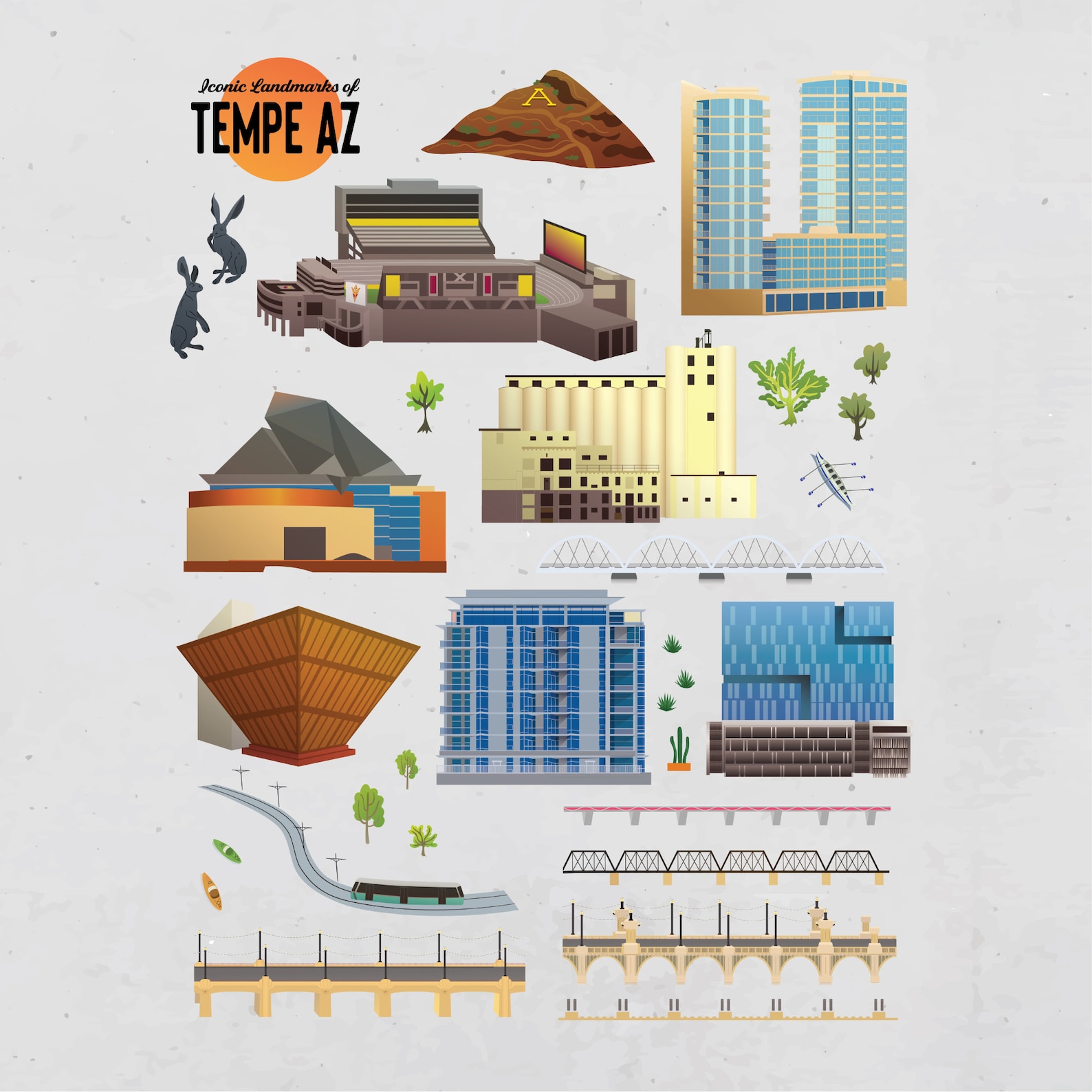 Arizona Clipart Downtown Tempe Vector Art Tempe Town Lake Bridges ...