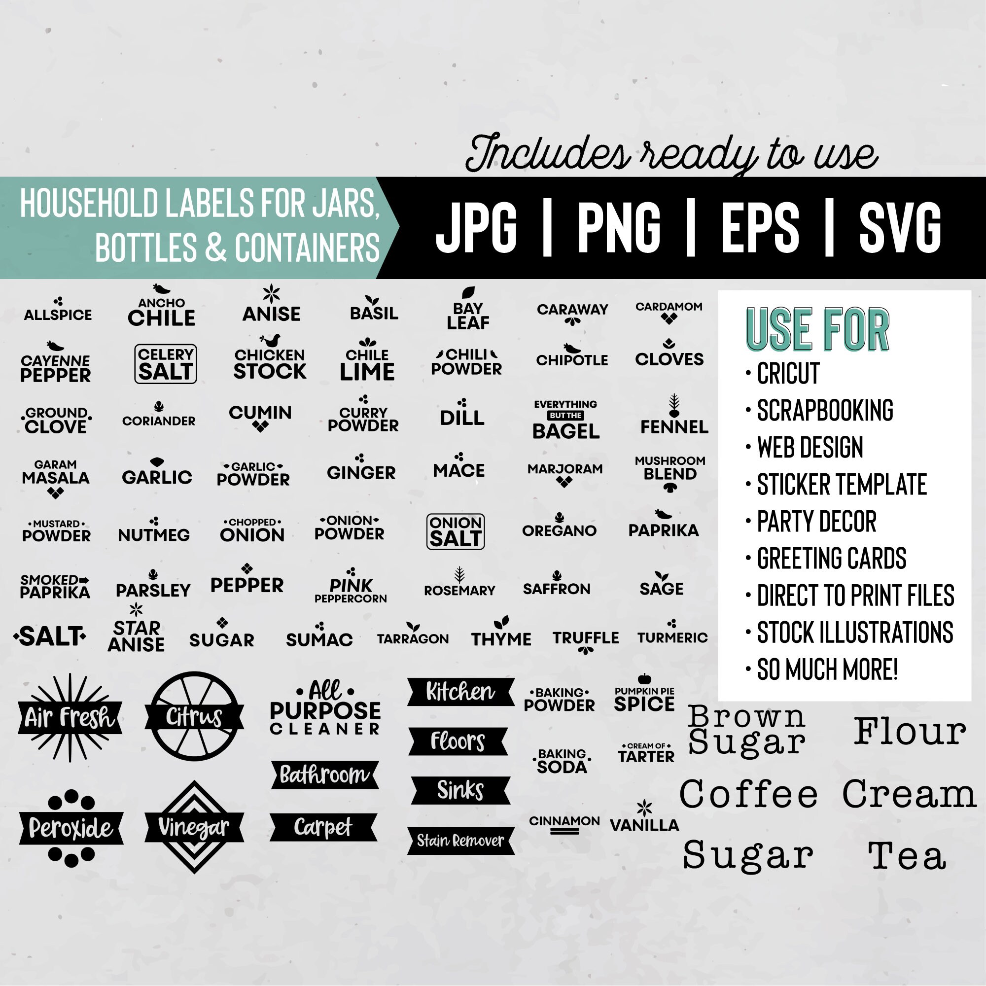 Household Labels Spice Labels Kitchen Clipart Baking - Etsy