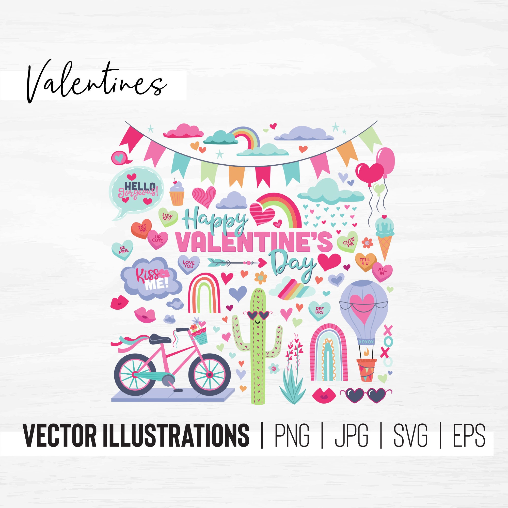 Valentine Clipart Love Clipart Valentine PNG Rainbow | Etsy