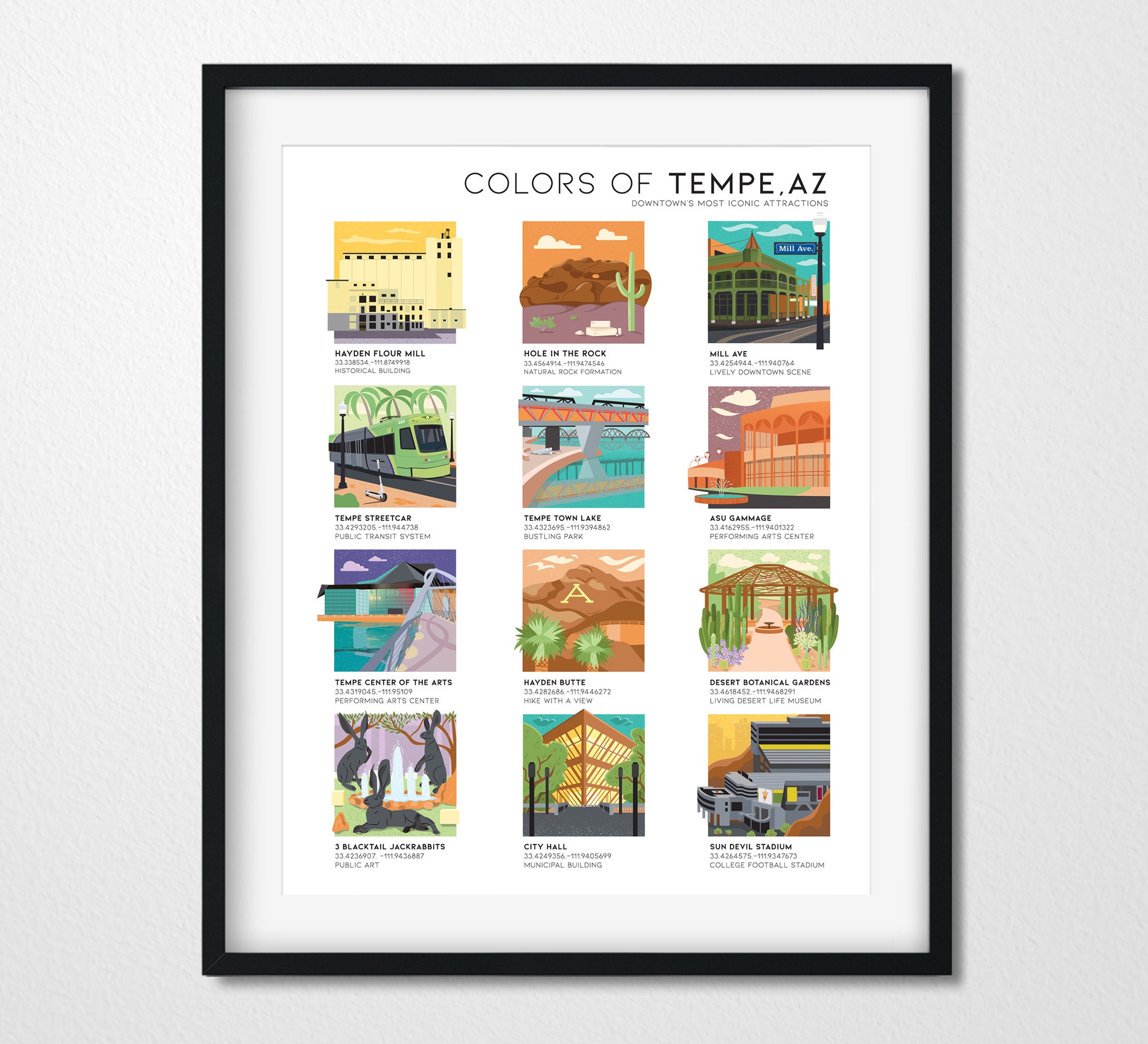 Tempe Landmarks Tempe Art Phoenix Art Arizona | Etsy