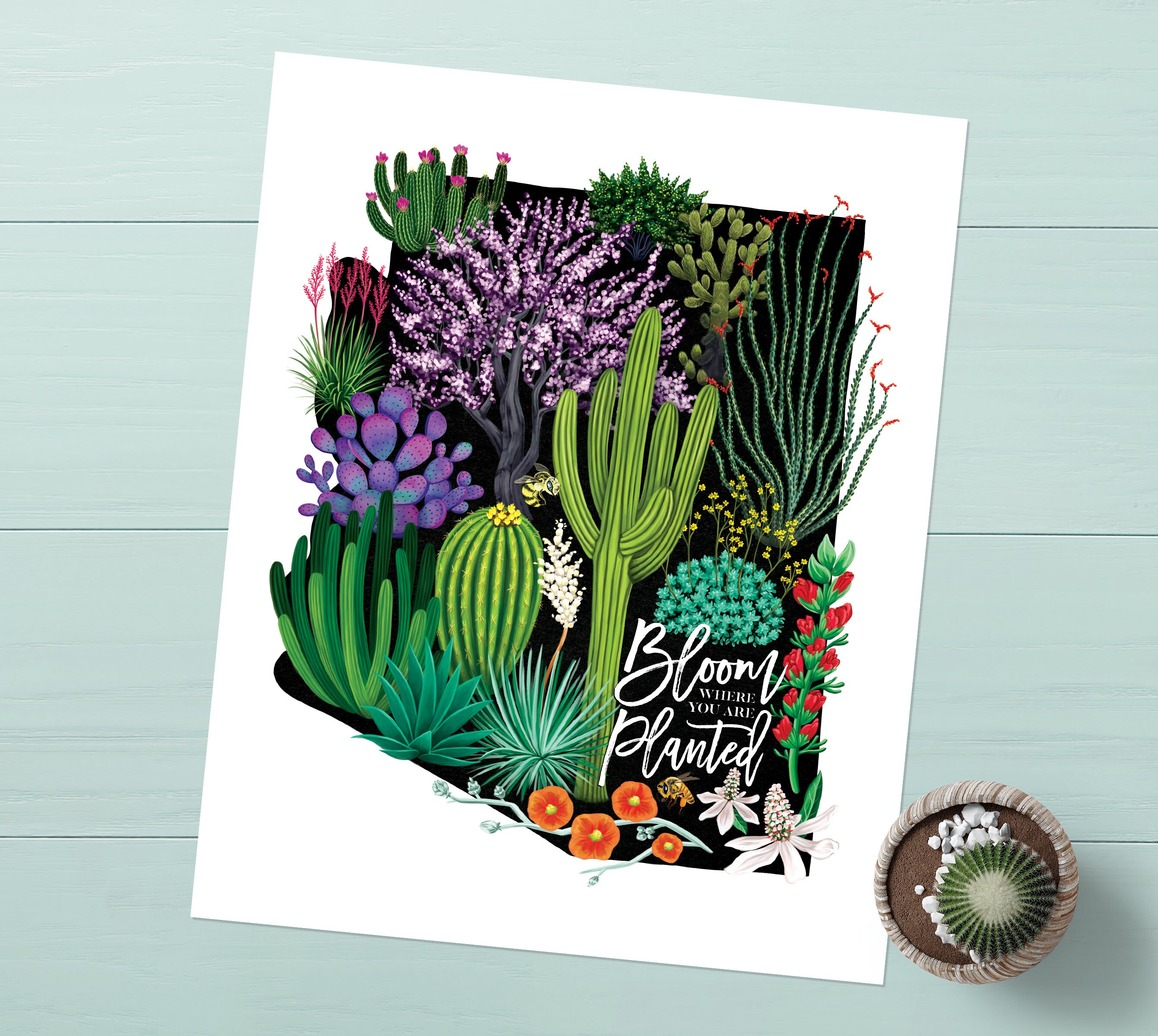 Arizona Desert Cactus Wall Art Cactus Decor Arizona | Etsy