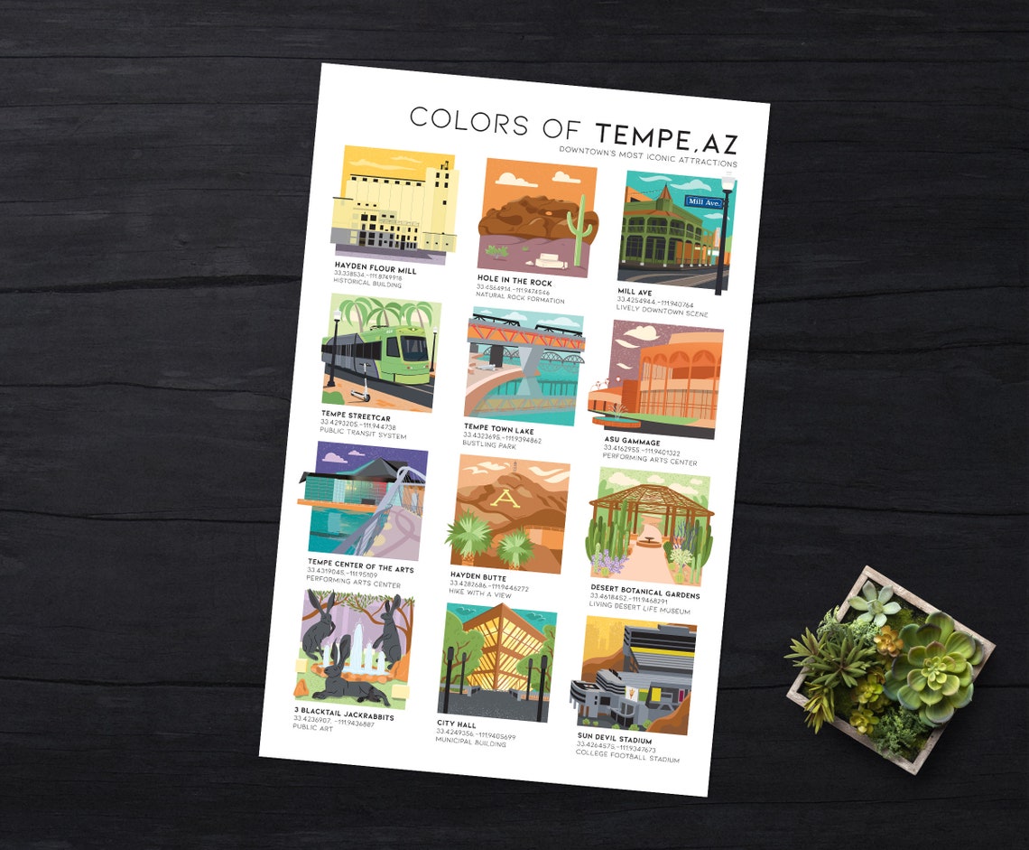 Tempe Landmarks Tempe Art Phoenix Art Arizona | Etsy