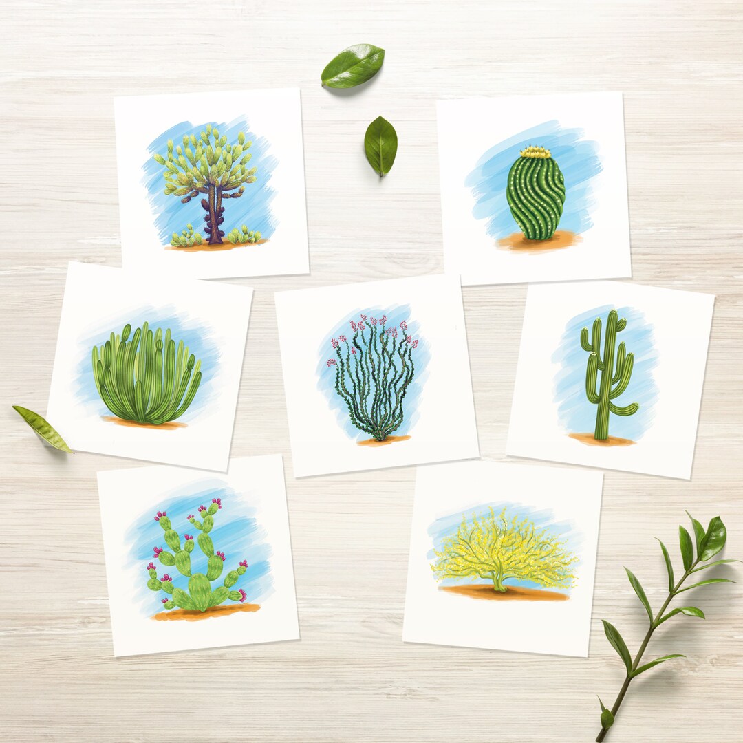 Sonoran Desert Cactus Art Cards: Printable Blank Card Pack (instant ...