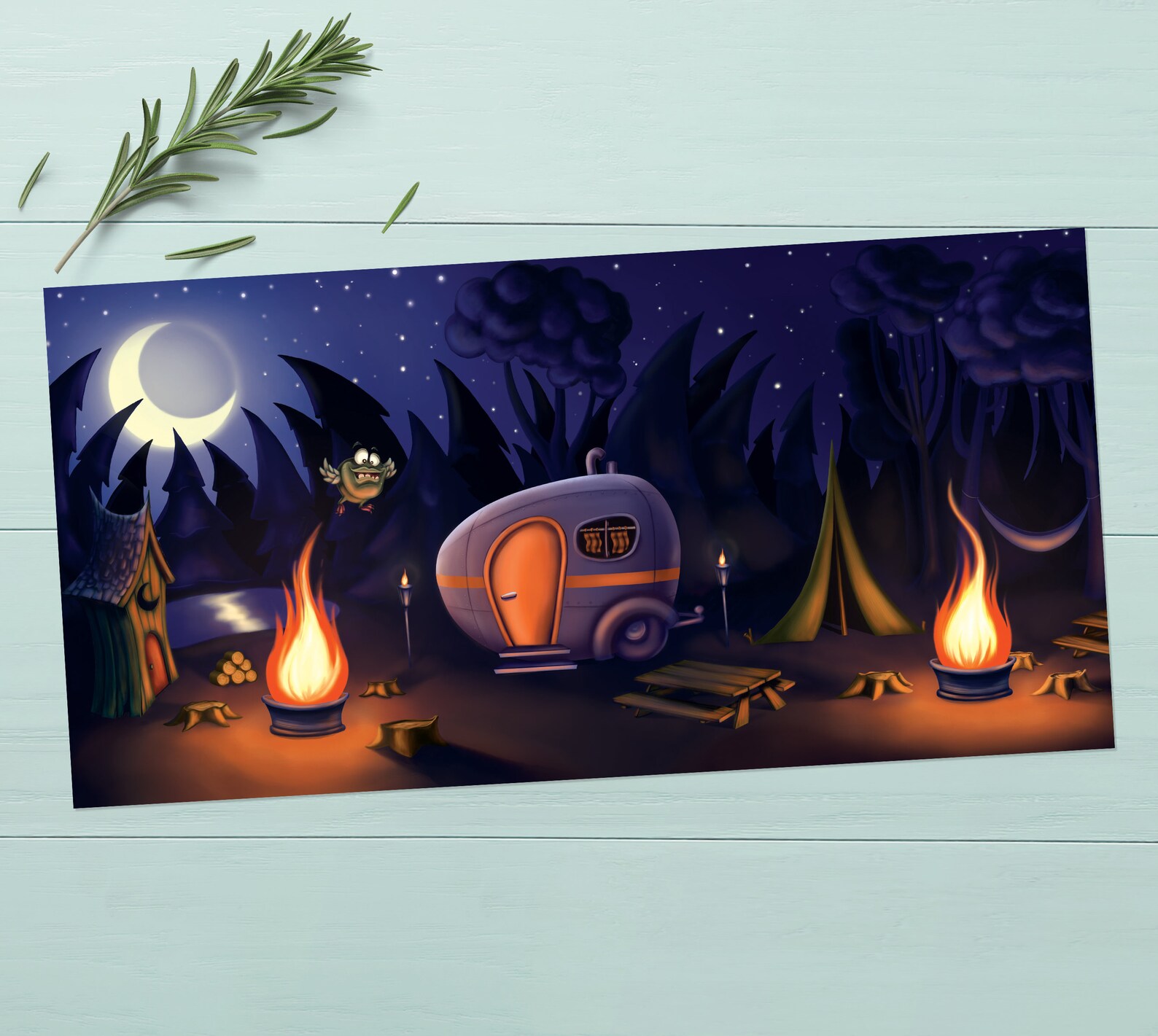 Camping Printable Art Campfire Scene Woods Outdoor - Etsy