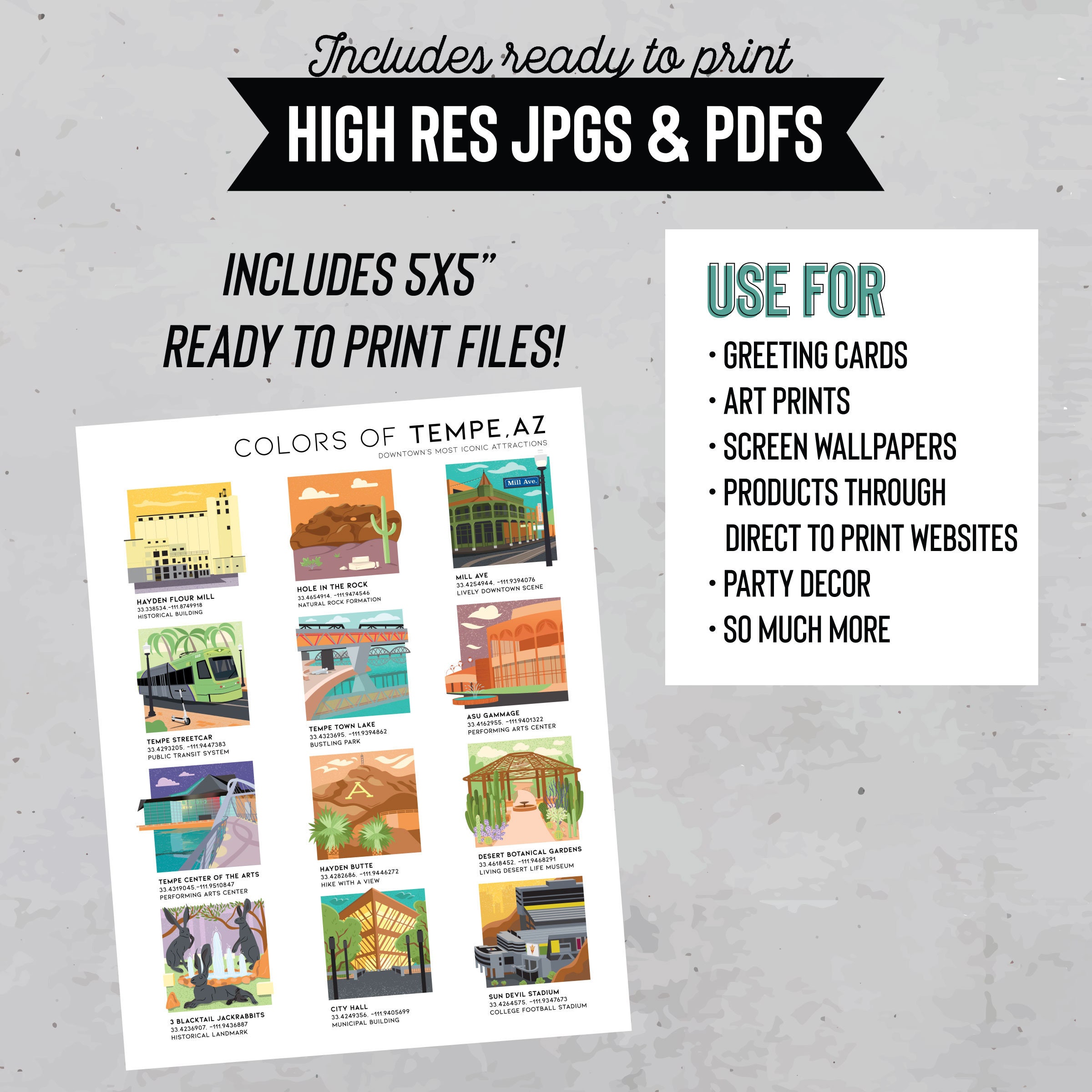 Tempe Landmarks Tempe Art Phoenix Art Arizona Gift - Etsy