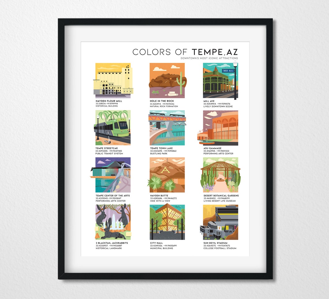 Tempe Landmarks Tempe Art Phoenix Art Arizona Gift - Etsy