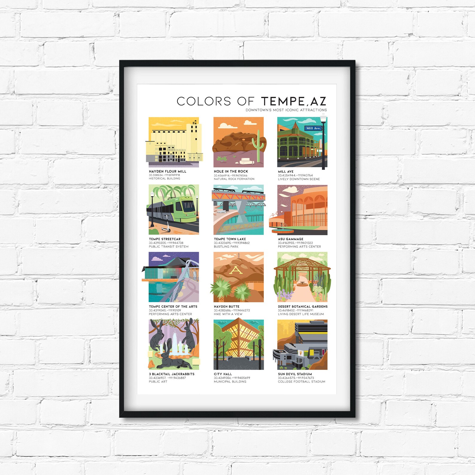 Tempe Landmarks Tempe Art Phoenix Art Arizona | Etsy