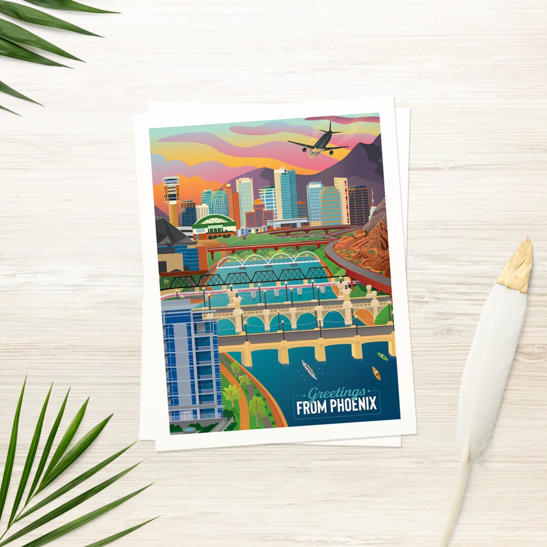 Phoenix Arizona Greeting Card: Tempe Town Lake Skyline (digital ...