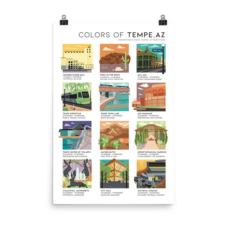 Tempe Arizona Landmarks Poster: ASU, Desert Botanical Gardens - Etsy