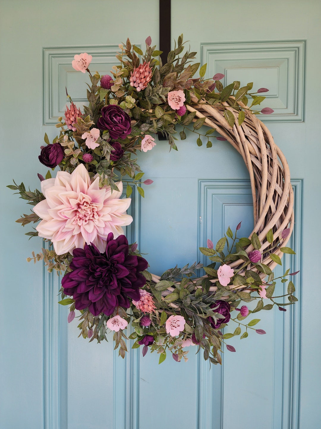 Spring Willow Wreath, Summer Wreath, Floral Wreath, Dahlia Wreath ...