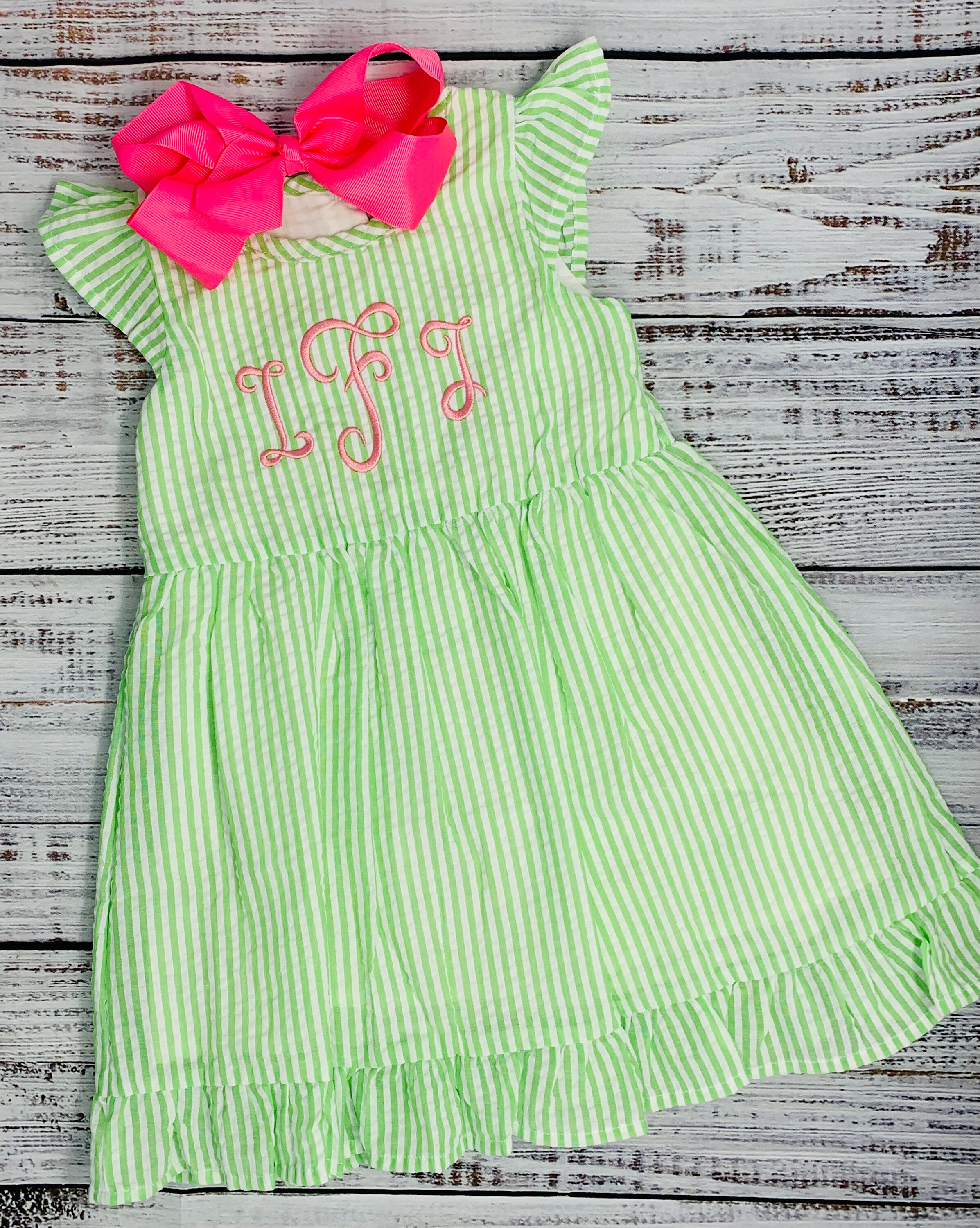 Personalized Navy Seersucker Ruffle Dress for Girls, Monogrammed ...