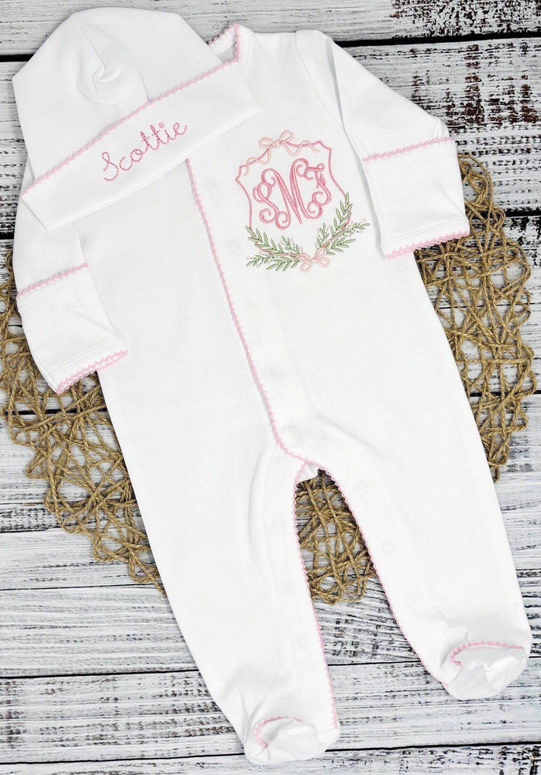 Personalized Baby Girl Outfit Coming Home Newborn Photo Set Monogram ...