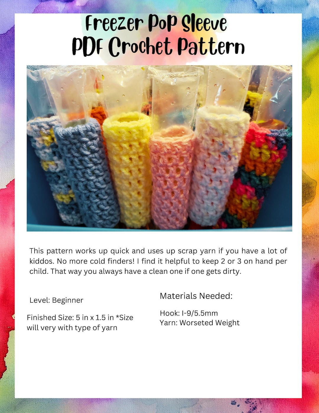 Freezer Pop Sleeve PDF Crochet Pattern, Freezer Pop Holder, Ice Pop ...