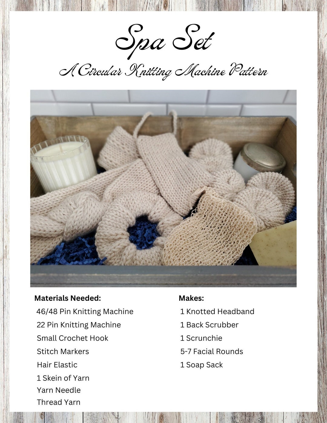 Spa Set - A 22/48 Pin Circular Knitting Machine PDF Pattern - Etsy