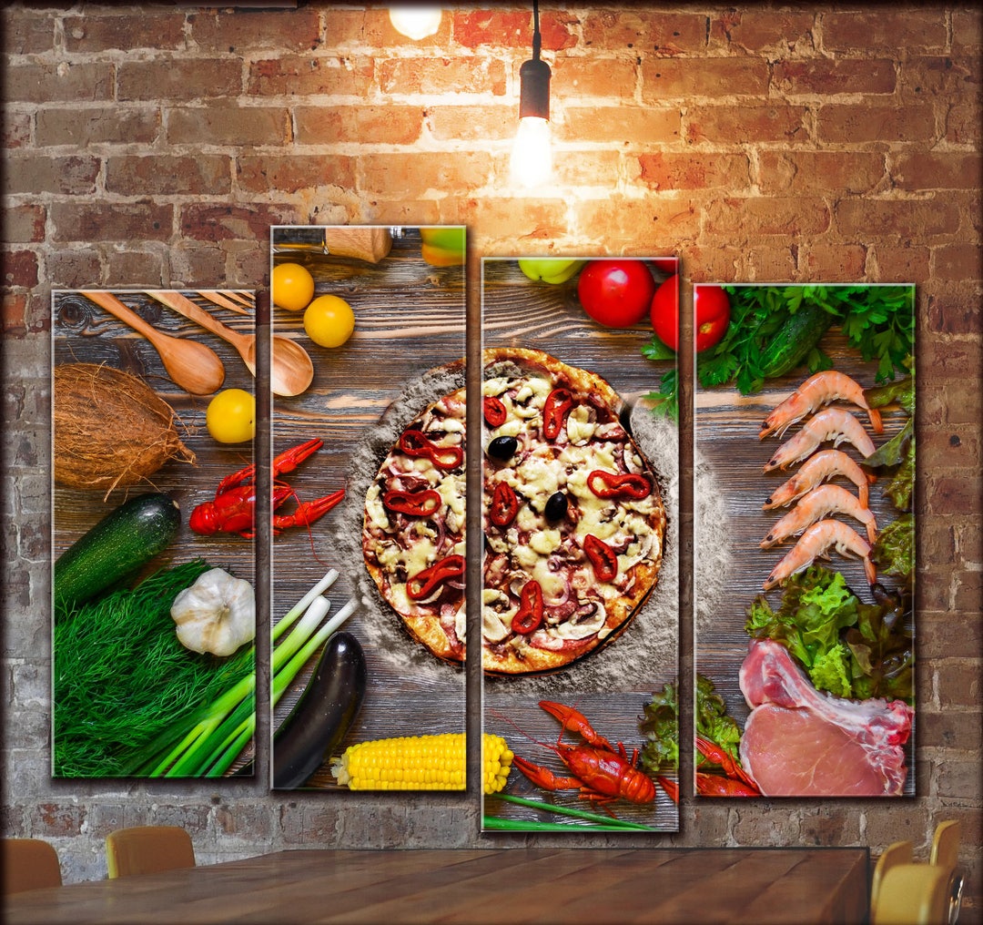 Kitchen Pizza Food Meal Meat Spicy Wall Art Decor Picture Painting on ...