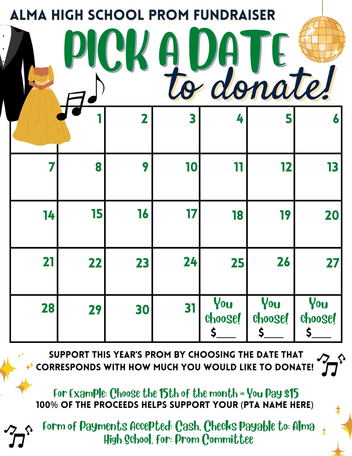 PROM Fundraiser | Pick a Date | Sponsor a Date | Fundraising Calendar ...