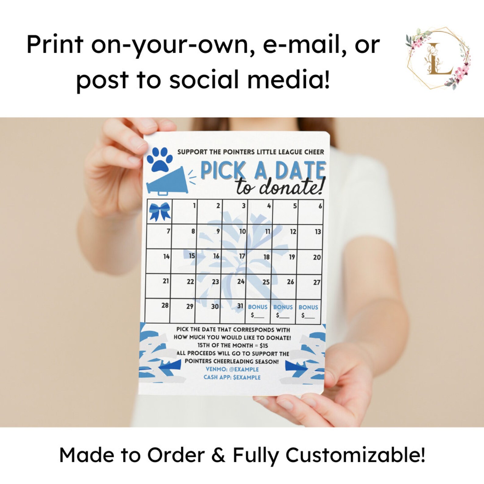 CUSTOM Cheer Pick a Day Calendar, Made to Order, Fully Customizable ...