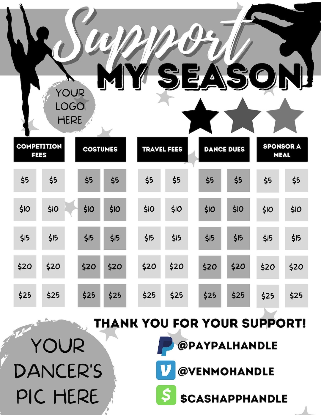 EDITABLE! Support My Season Chart | Dance Fundraiser | Competition ...