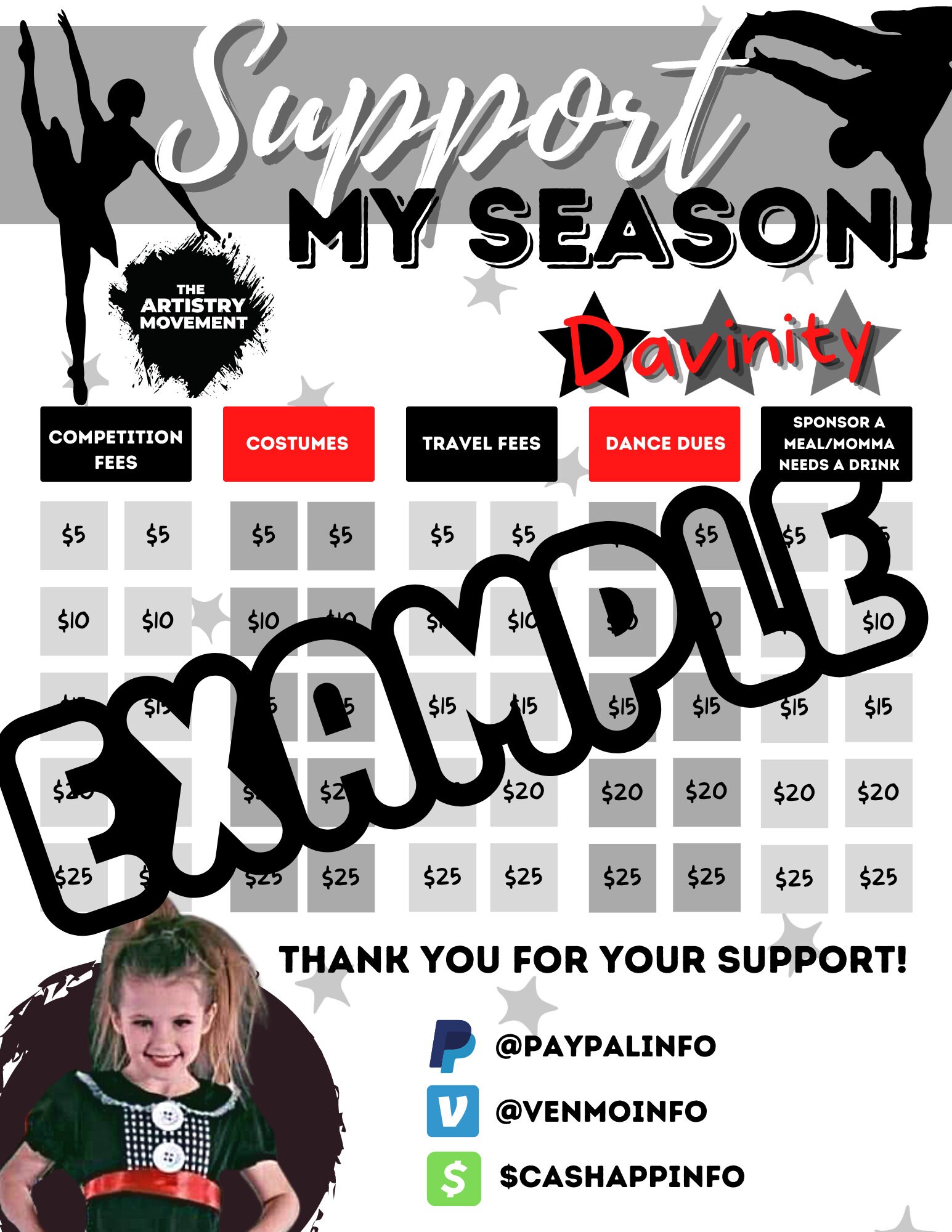 EDITABLE! Support My Season Chart | Dance Fundraiser | Competition ...