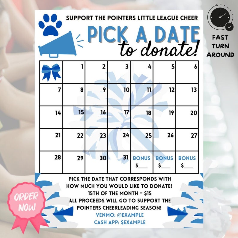 CUSTOM Cheer Pick a Day Calendar, Made to Order, Fully Customizable ...