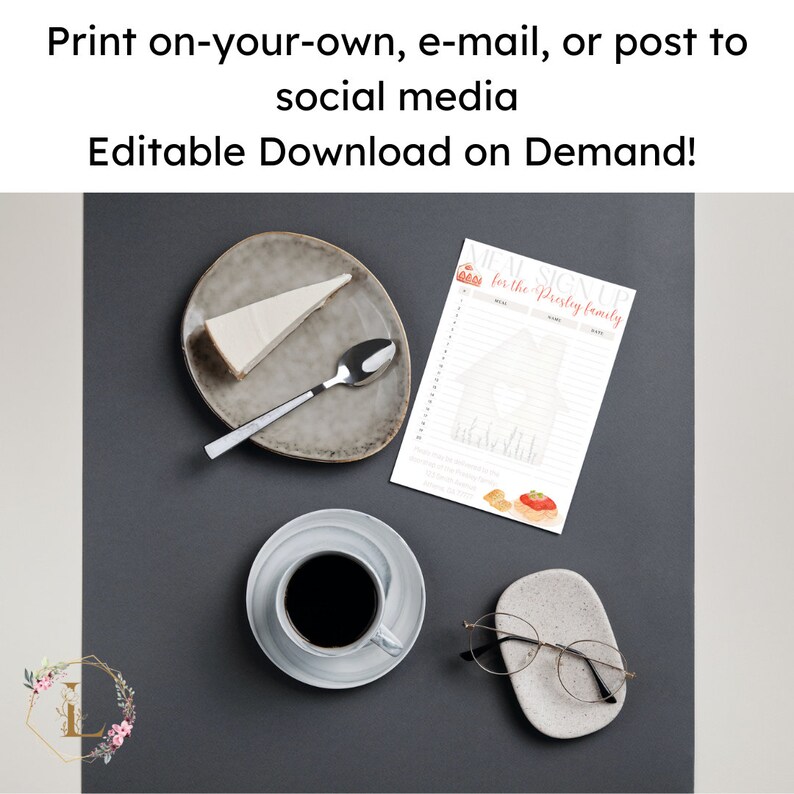 EDITABLE Minimalist Watercolor Meal Sign up Sheet | Meal Train | Classy ...