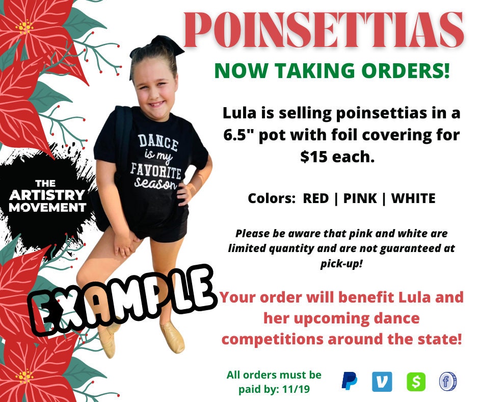 Poinsettia Fundraiser Dance Post Template Editable - Etsy