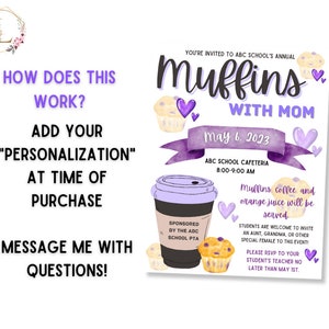 Muffins With Mom Flyer, Made to Order, Invitation, Printable PTA Flyer ...