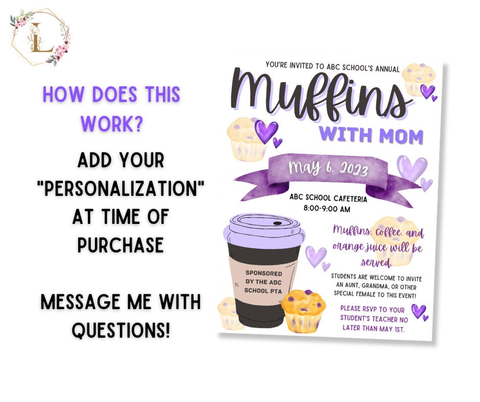 Muffins With Mom Flyer, Made to Order, Invitation, Printable PTA Flyer ...
