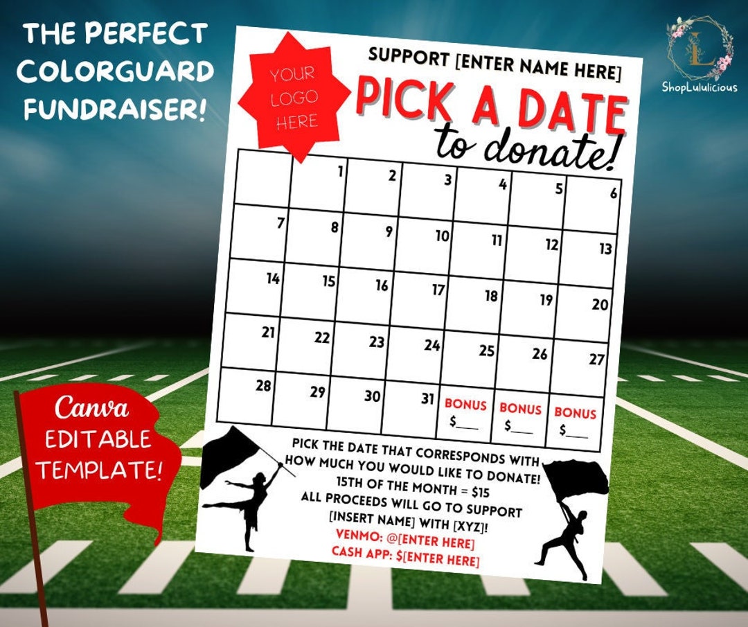 Colorguard Pick a Date Fundraising Calendar | Editable Template ...