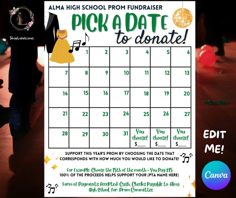 PROM Fundraiser | Pick a Date | Sponsor a Date | Fundraising Calendar ...