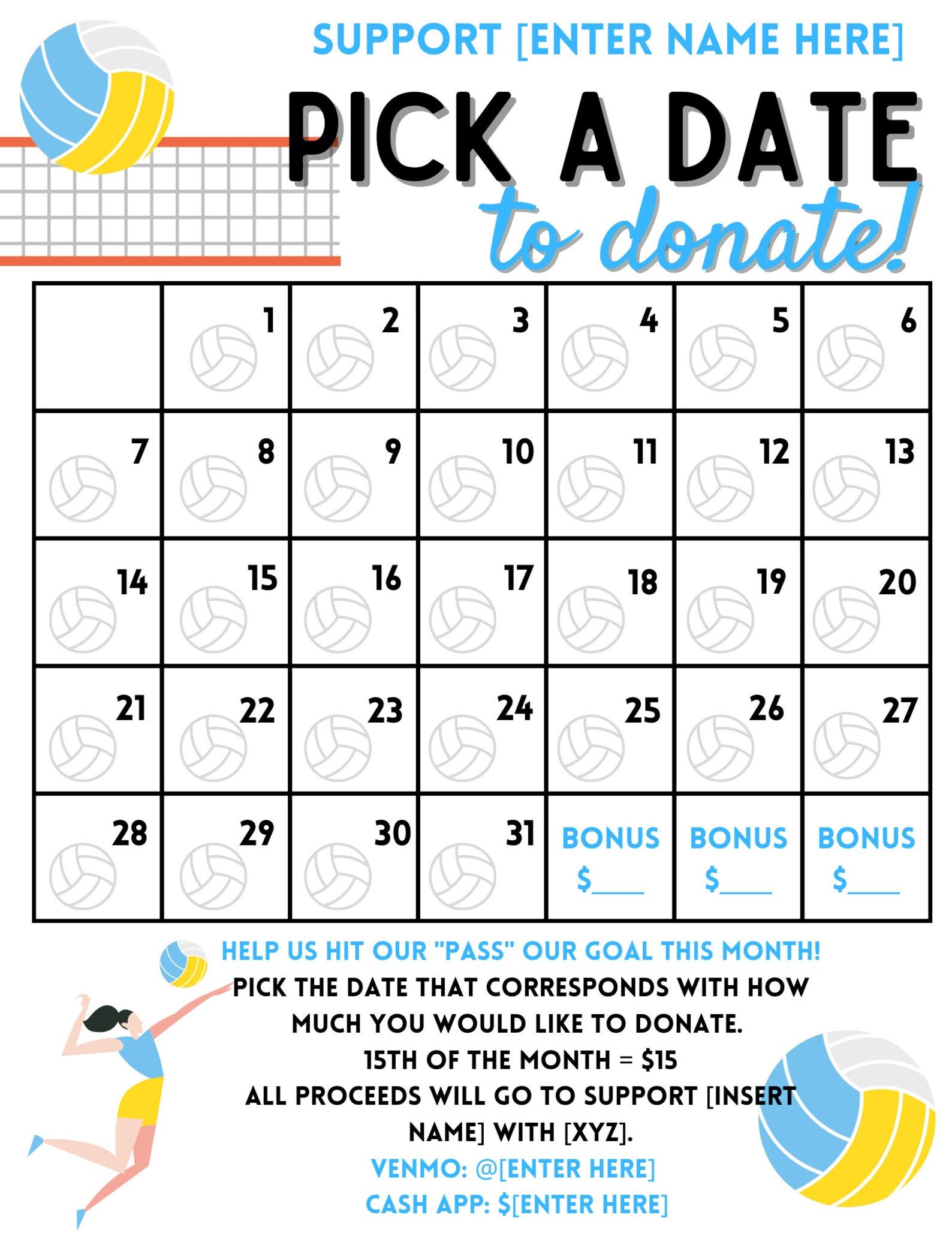 EDITABLE | Volleyball Fundraiser | Pick a Date | Sponsor a Date ...