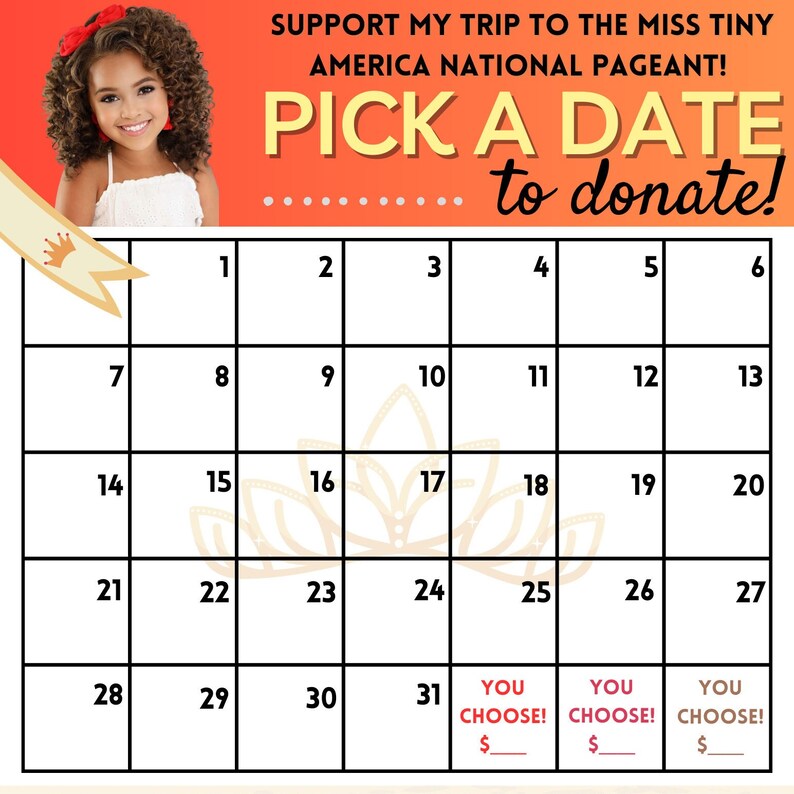 EDITABLE PAGEANT FUNDRAISER | Pick a Date Fundraiser | Calendar ...