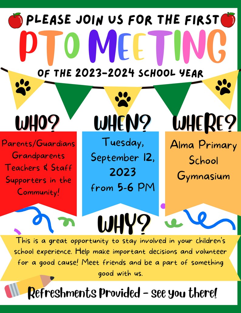 EDITABLE! PTA PTO Meeting Flyer Template Editable Canva Instant Digital ...