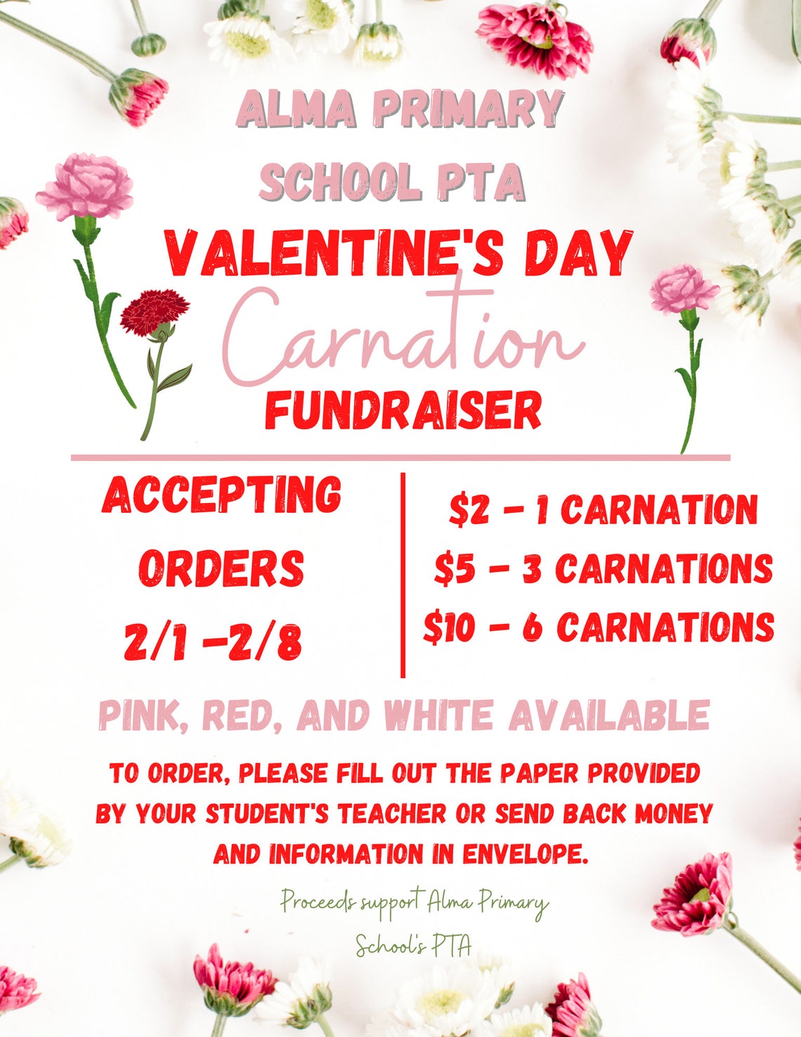 VALENTINE'S Carnation Fundraiser Flyer | PTA | PTO | School | Editable ...