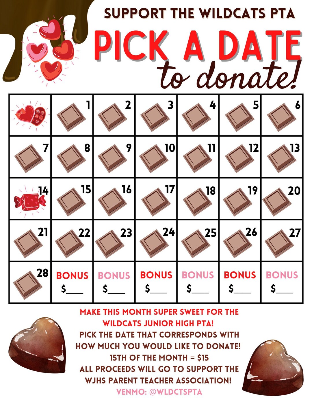 EDITABLE Pick a Date Fundraiser | Calendar | Sponsor a Date | Chocolate ...