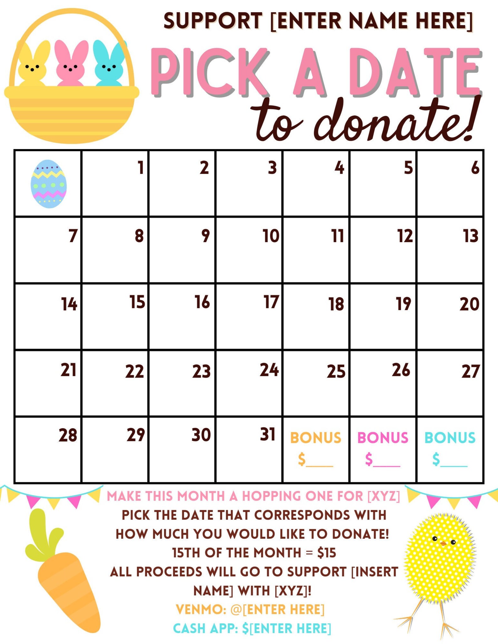 EDITABLE Pick a Date Fundraiser | Calendar | Sponsor a Date | Easter ...