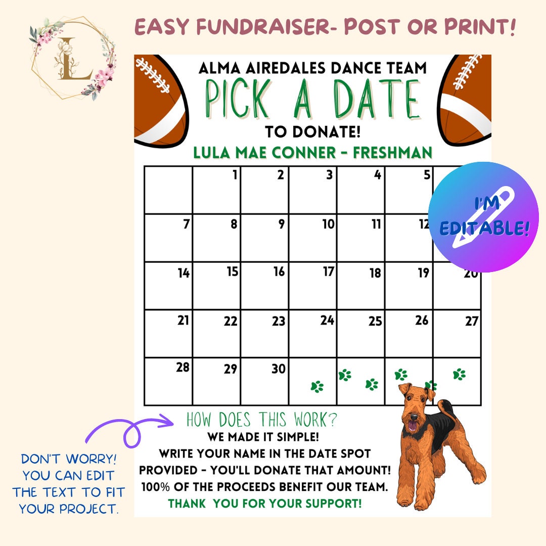 EDITABLE! Sponsor-a-date | Calendar | Fundraiser Post| Flyer | Easy ...