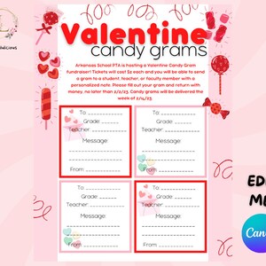 Valentine's Candy Gram Fundraiser | EDITABLE | PTA | PTO | School ...