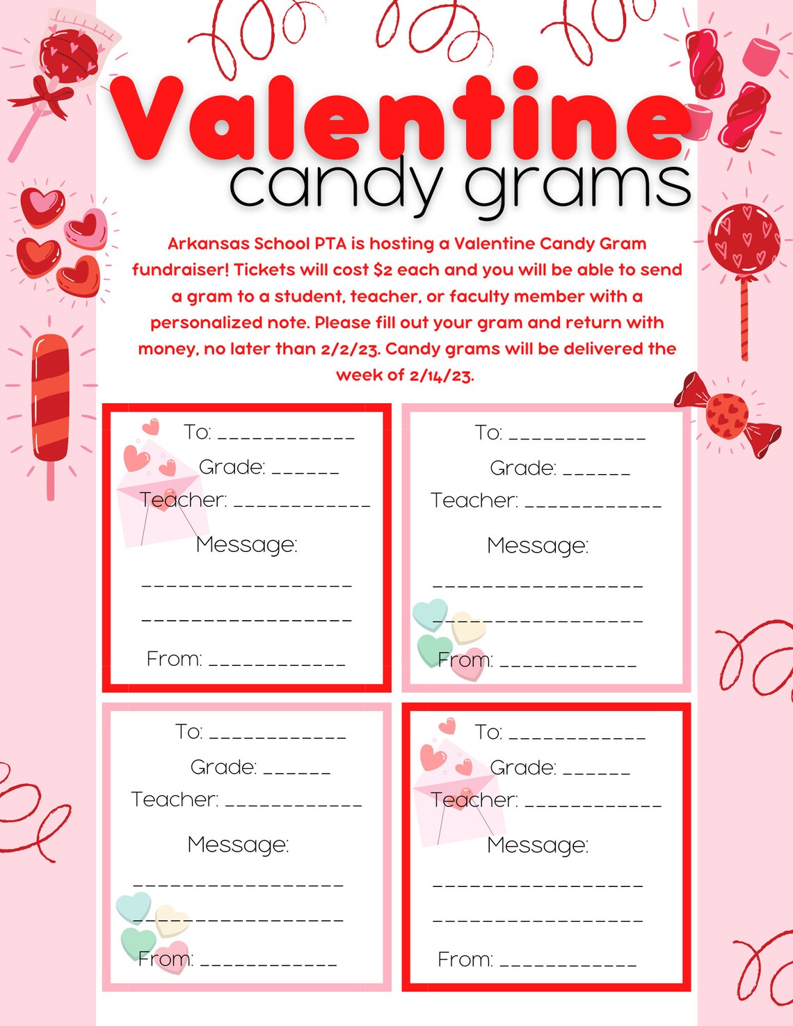 Valentine's Candy Gram Fundraiser | EDITABLE | PTA | PTO | School ...