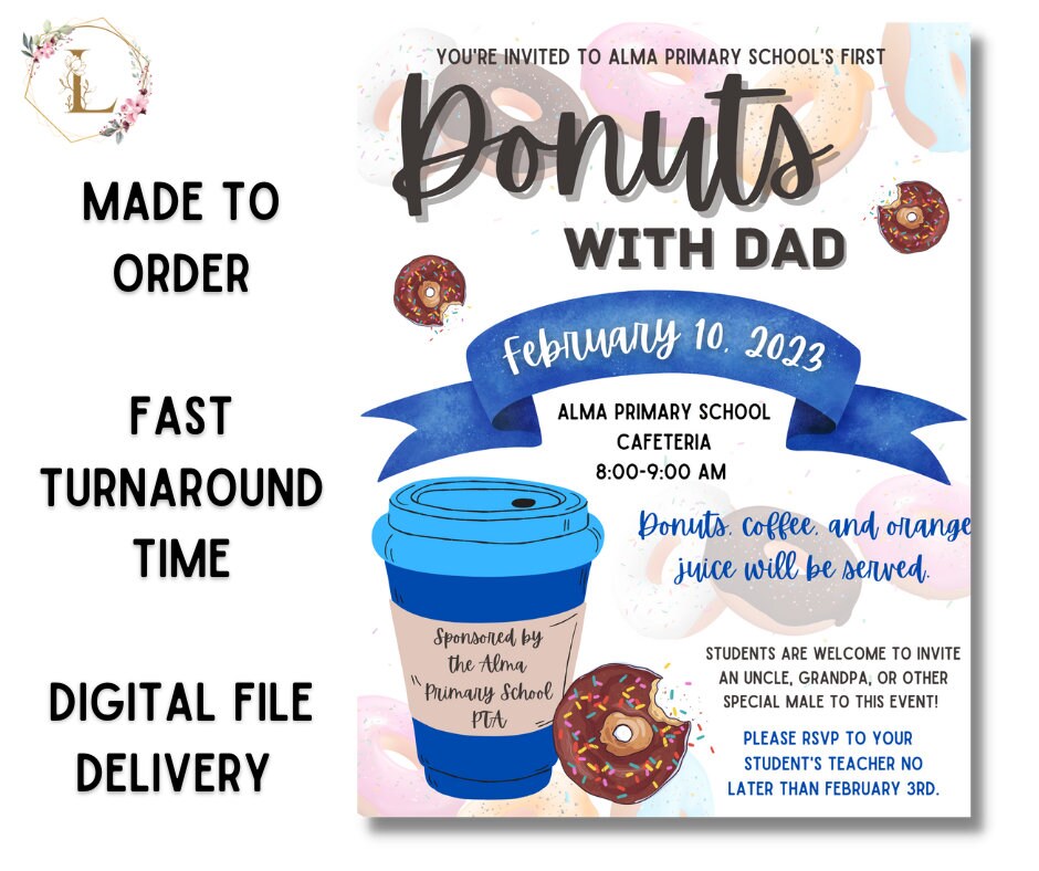 Donuts With Dad Flyer, Made to Order, Invitation, Printable PTA Flyer ...